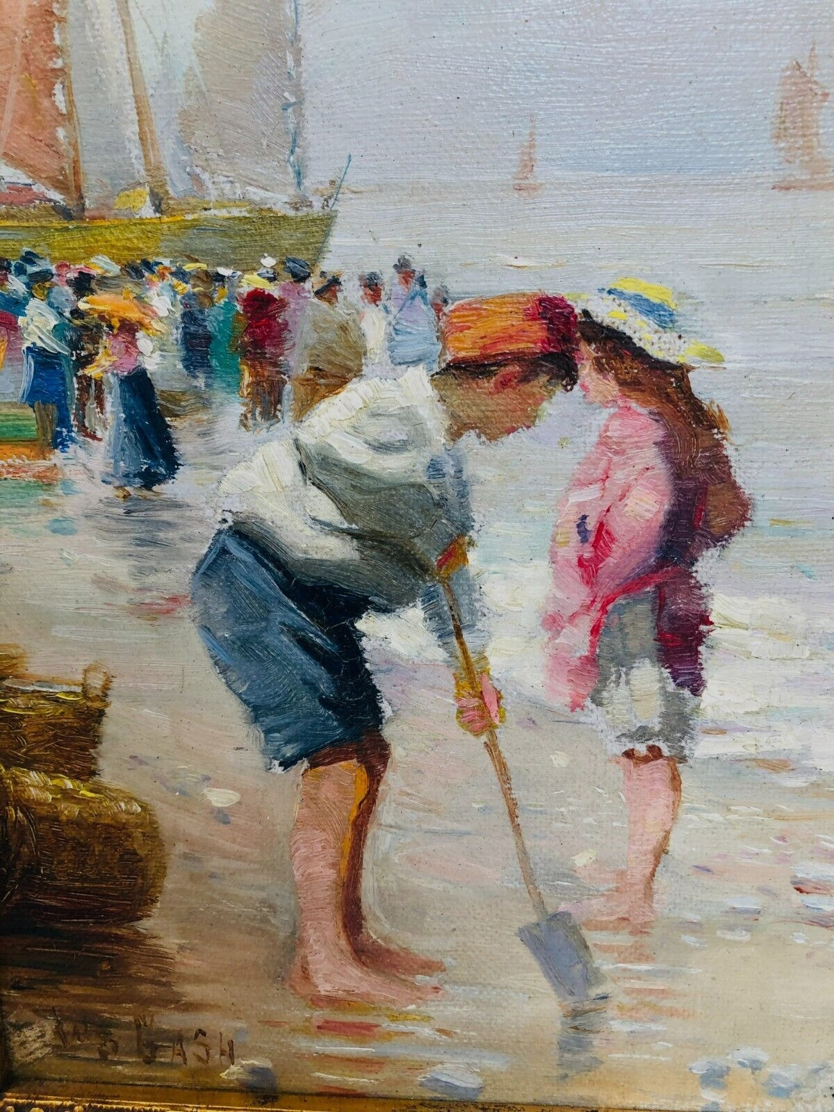 Walter Bonner Gash | Impressionist Seashore Children Boat | MutualArt