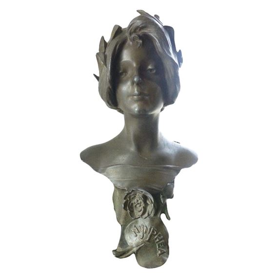 J. Caussè | Art Nouveau Patinated Bronze Nymphea, Head Statue (1900 ...