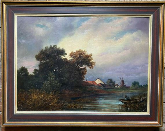 Friedrich Perlberg | Romantics Fishermen Shore Evening Mood Frame Oil ...