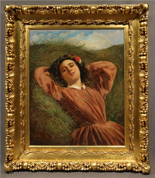 Edward John Cobbett | 19th Century Portrait of a Woman Lying in Grass ...