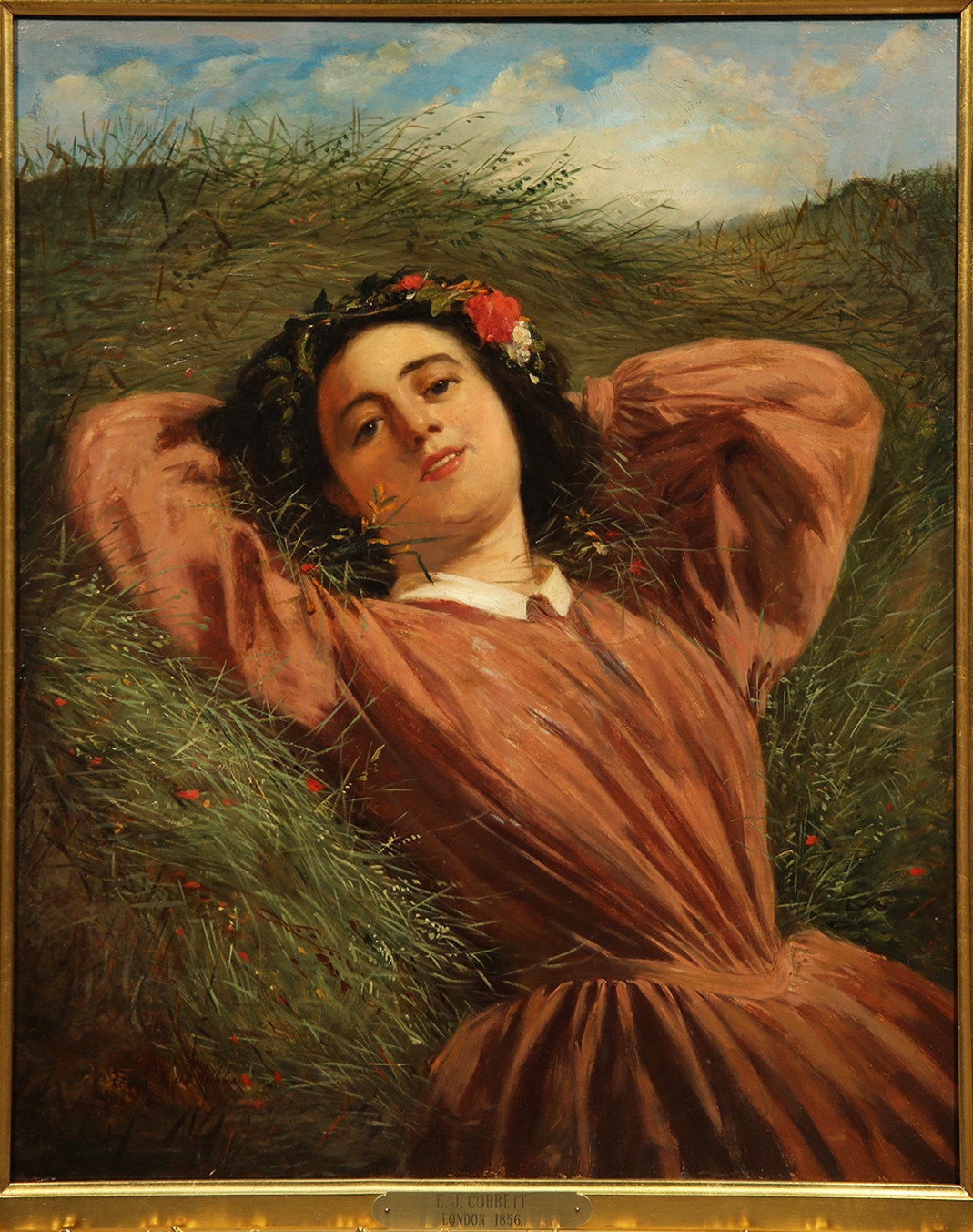 Edward John Cobbett | 19th Century Portrait of a Woman Lying in Grass ...