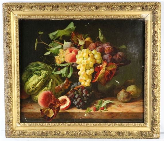 Simon Saint-Jean | Still Life with Grapes, Peaches, Figs, and a Bronze ...