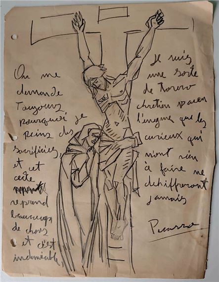Pablo Picasso | Christ on the Cross — Original Drawing Handwritten Text ...
