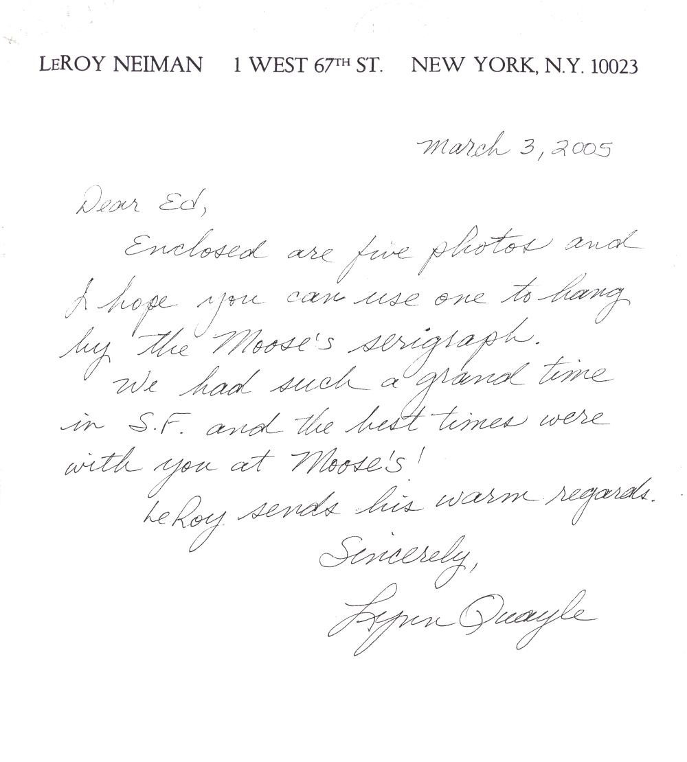 LeRoy Neiman | LeRoy Neiman Original Menu Sketch for Ed Moose's Moose ...