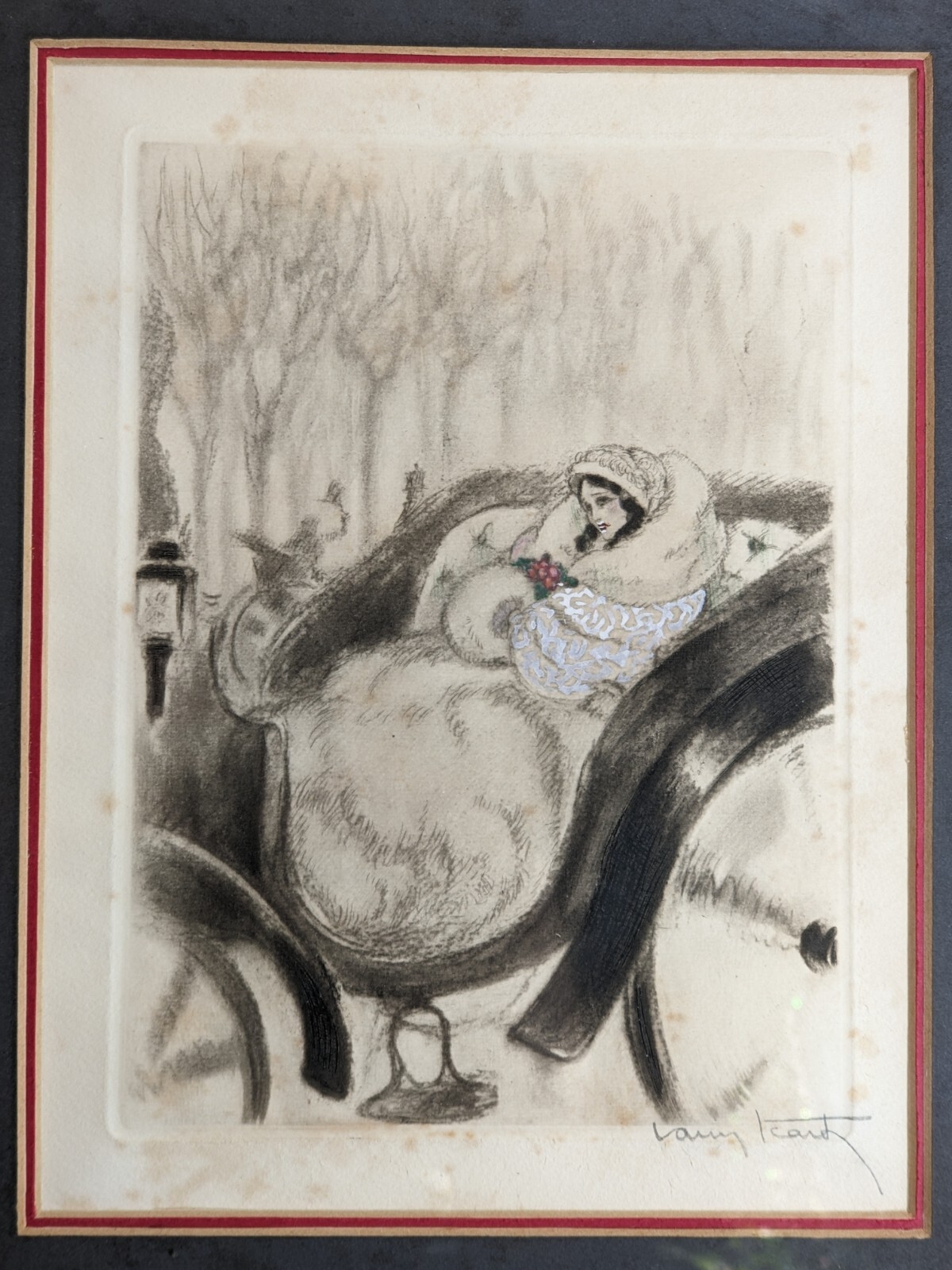 Louis Icart | Drawing of a Woman in Carriage | MutualArt