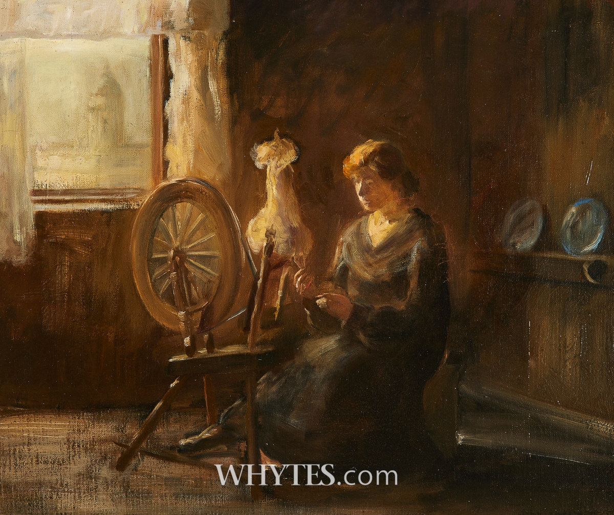 Irish School, 20th Century | LADY SPINNING WHEEL | MutualArt