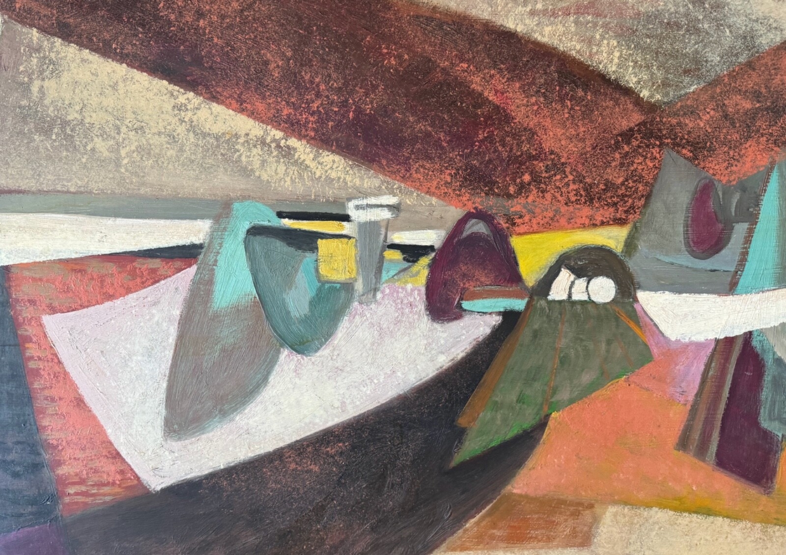 Richard Schultz | Abstract Shapes Oil Painting (Circa 50s) | MutualArt