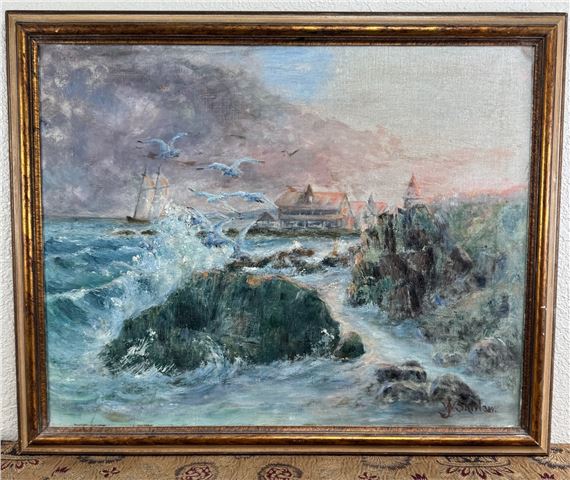 Walter Shirlaw | Antique WALTER SHIRLAW Oil Painting American Seascape ...