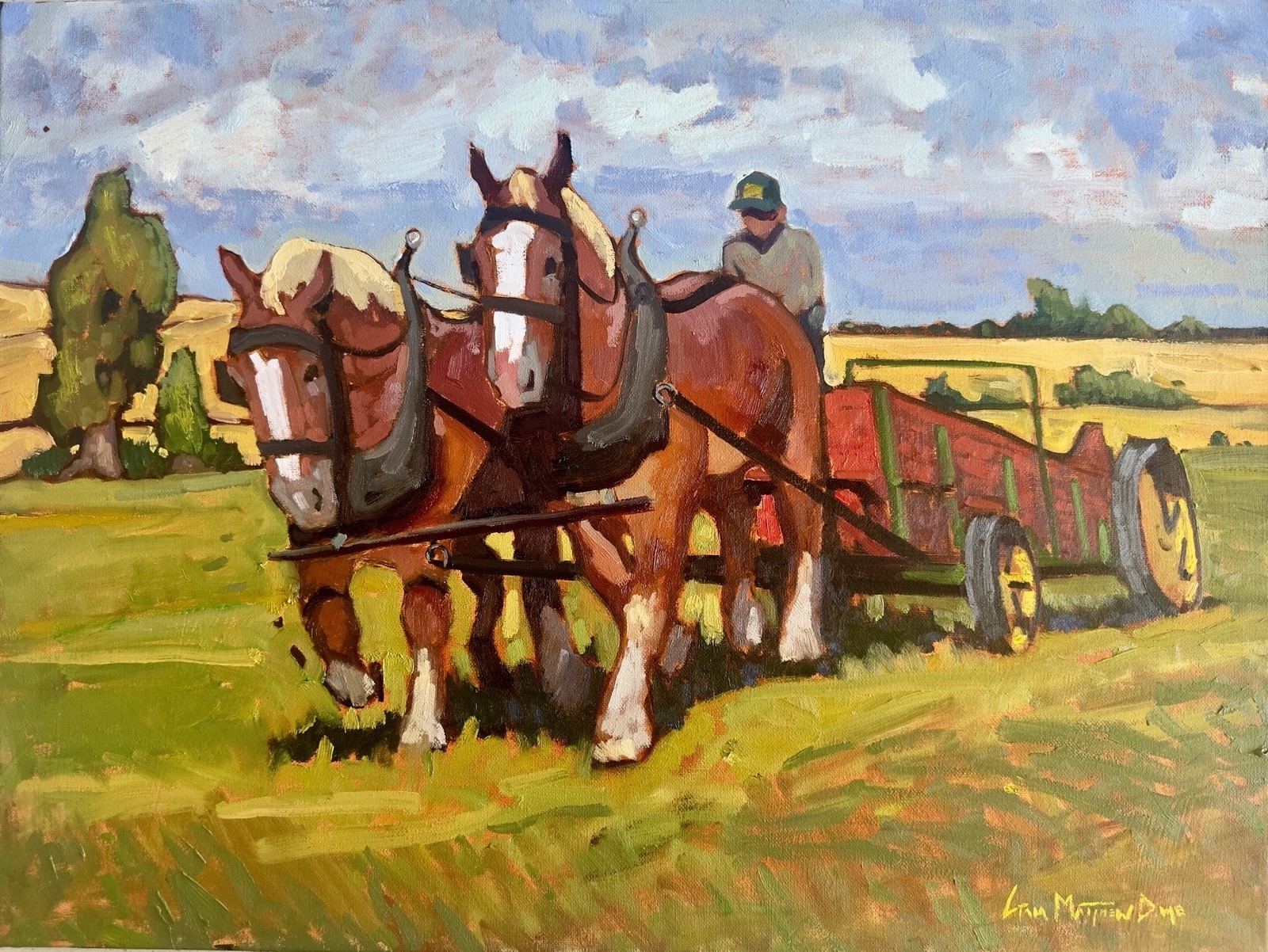 Liam Matthew Dye | Original Painting Draft Horses Farming Wheat Field ...
