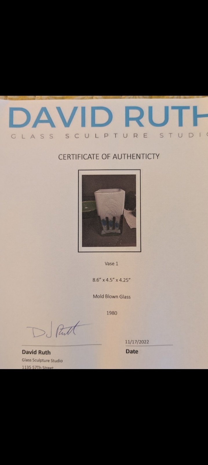 David Ruth | David Ruth Mold Glass Vase Signed And Authenticated (1980 ...