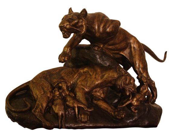 Clovis Edmond Masson | Antique Rare Bronze Sculpture Tiger Family (Late ...