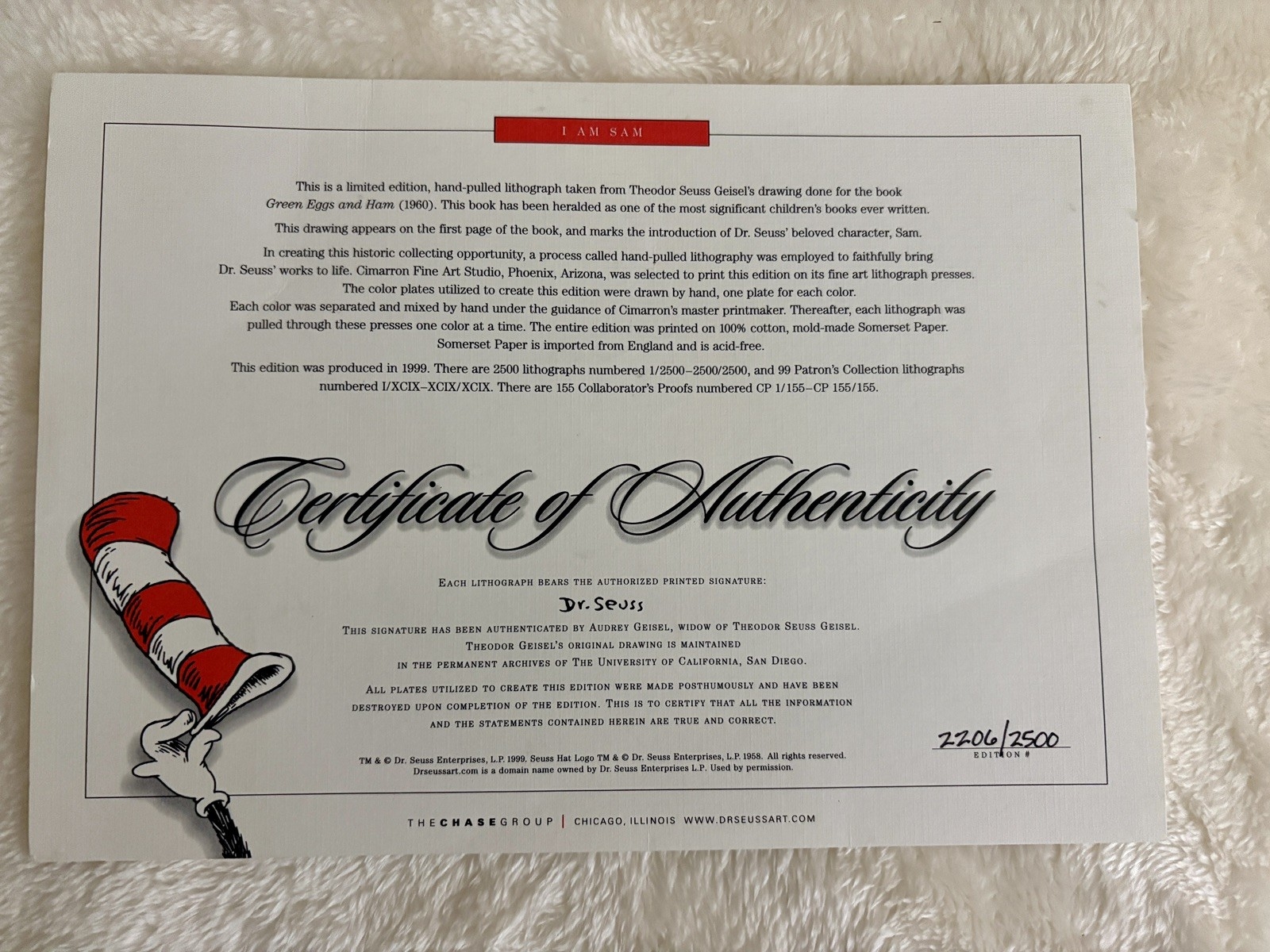 Dr. Seuss | I Am Sam Original Signed Print Certificate of Authenticity ...