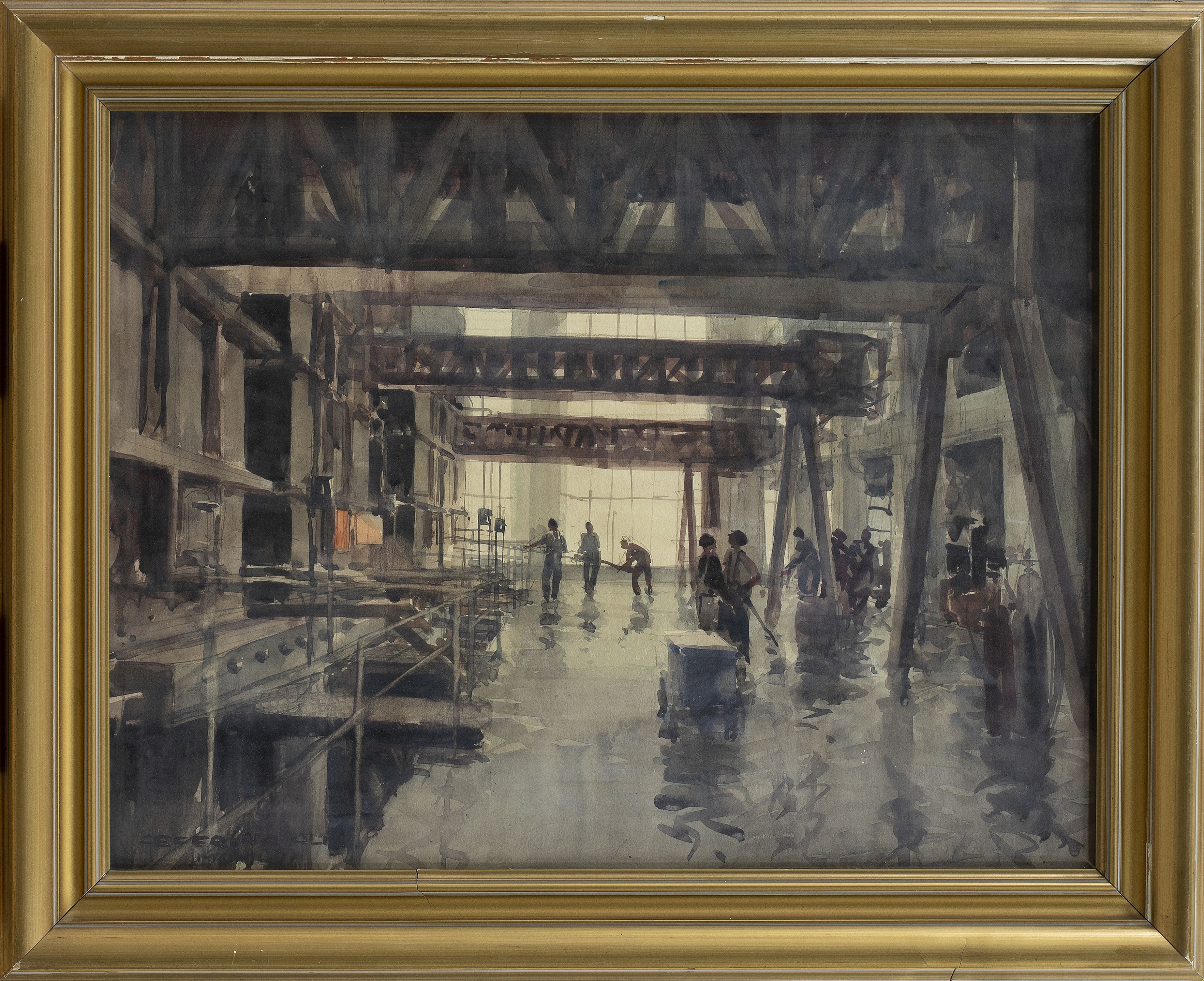 Ceferino Olivé | Interior de una fábrica (1961) | MutualArt