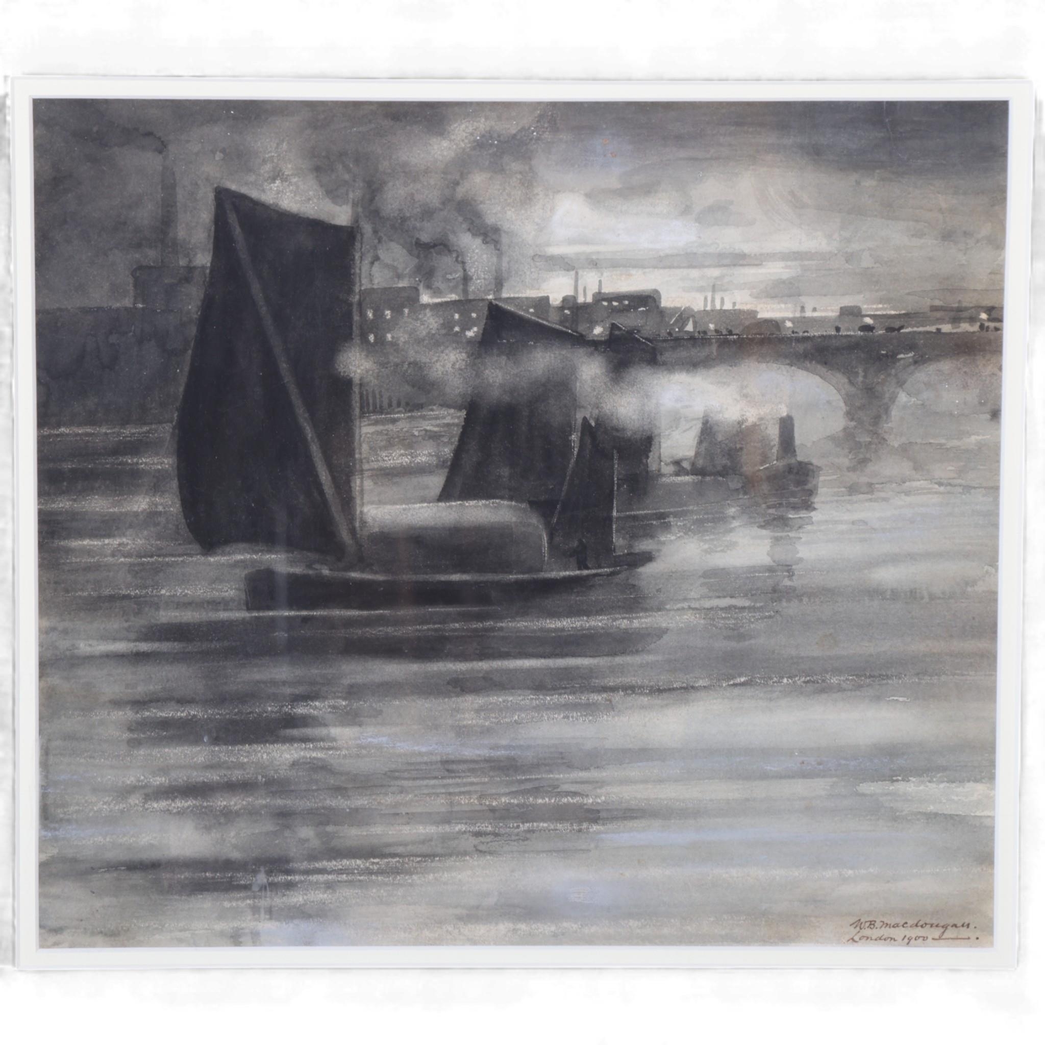 William Brown MacDougall | Thames barges by moonlight (1900) | MutualArt