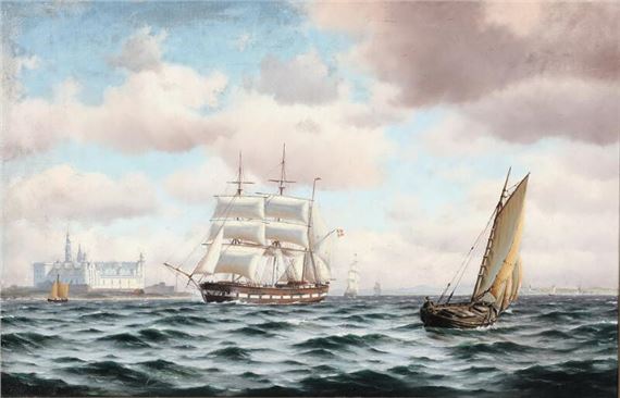 Johan Jens Neumann | A seascape with ships sailing past Kronborg Castle ...