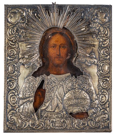 Russian School, 19th Century | A Russian Icon of Christ with Silver ...