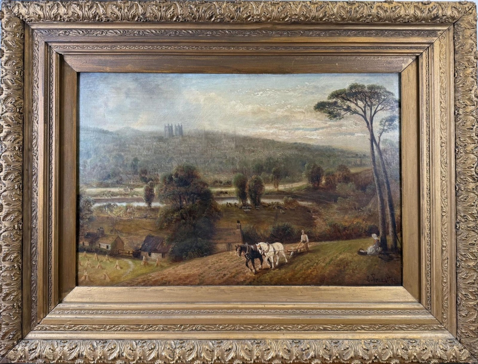 Edward Priestley | Rural Landscape Figure Ploughing Fields (1850 - 1860 ...
