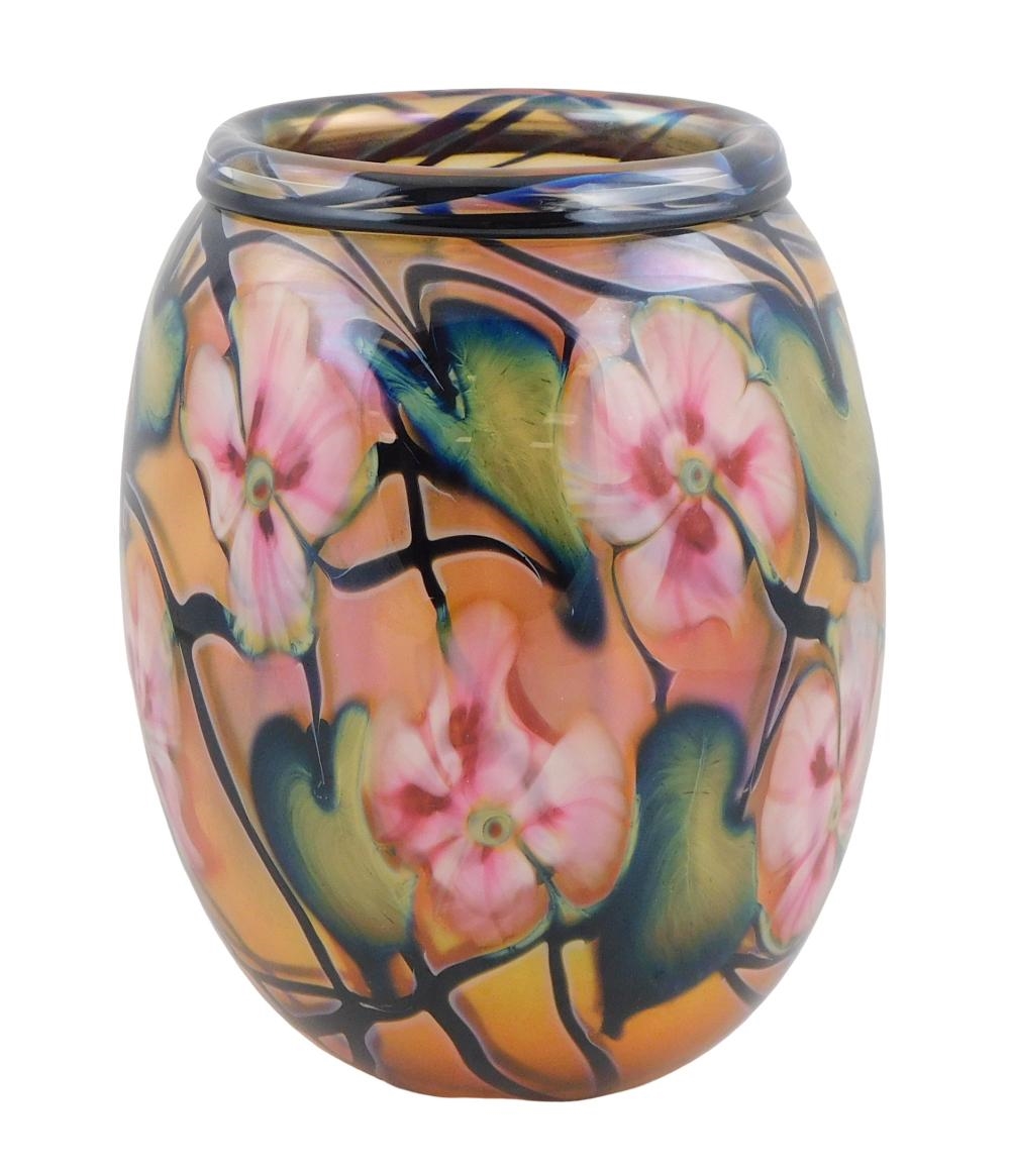 Charles Lotton | large pink and gold floral vase (2004) | MutualArt