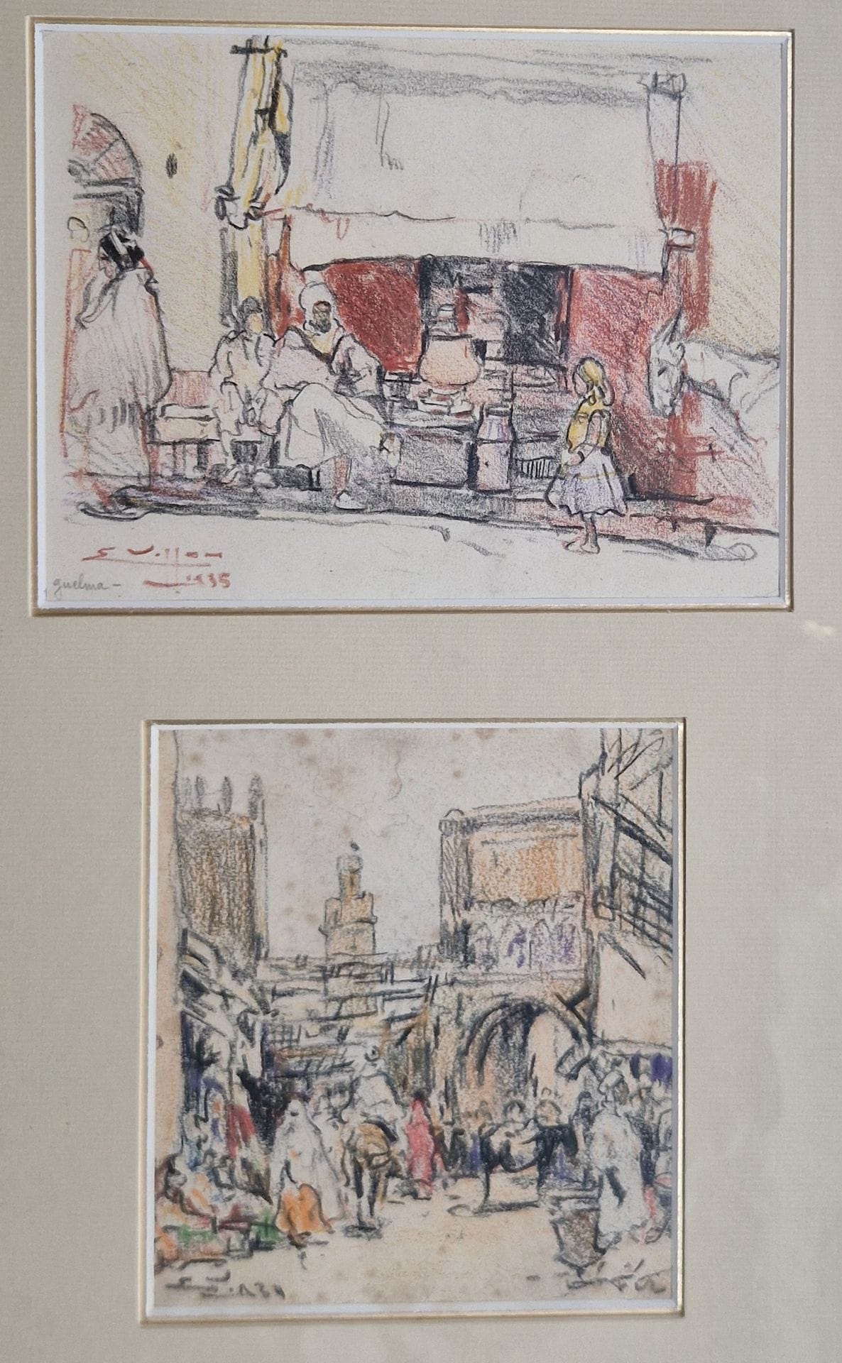 Eugène Villon | Petite échoppe à Guelma, 1935, Rue animée à Fez, 1934 (1934 - 1935) | MutualArt