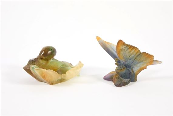 Daum Frères | Set of two subjects in colored pâte de cristal, one a ...