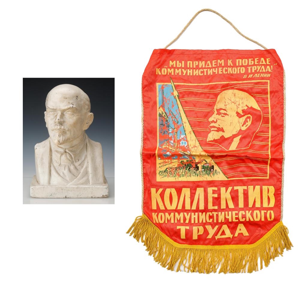 Vladimir Lenin | Plaster Bust And Banner Of Vladimir Lenin (1870-1924 ...