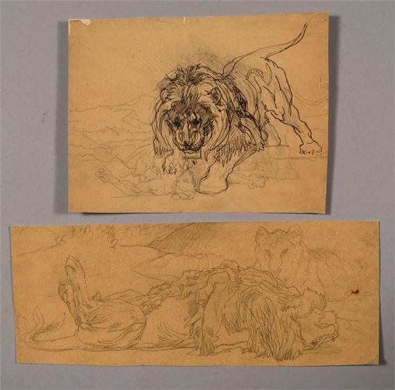 Auguste Lançon | Dead Lion, Attack of the lion | MutualArt