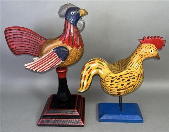 Ronald Derrow | Rooster; Yellow speckled hen (2017) | MutualArt