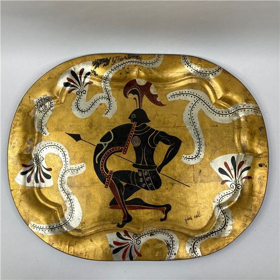 Frank W. Neal | Hand-Painted Gold Ground Serving Tray Spartan Warrior ...