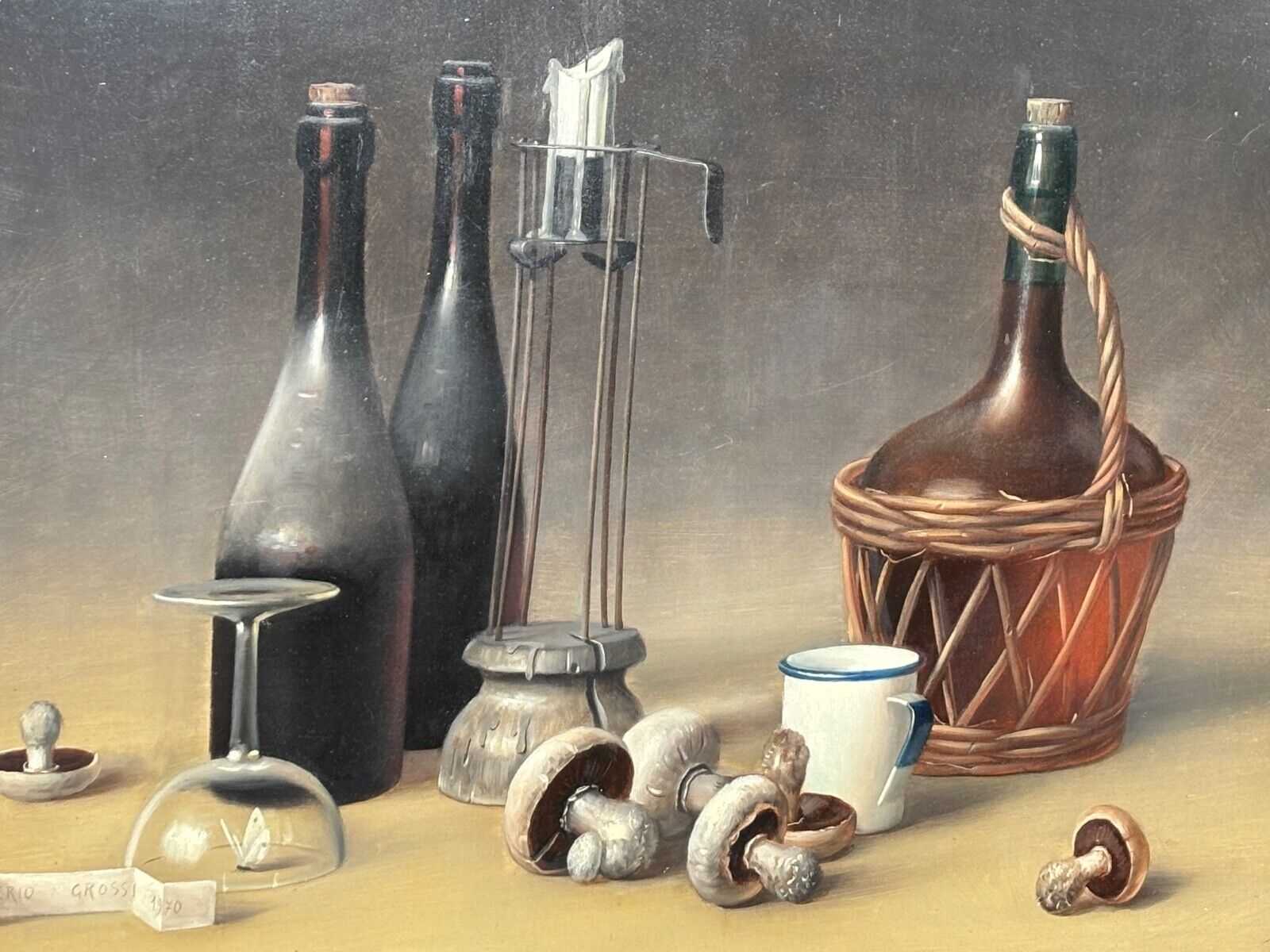 Proferio Grossi | Still life Wine bottles Mushrooms Original (1970 ...