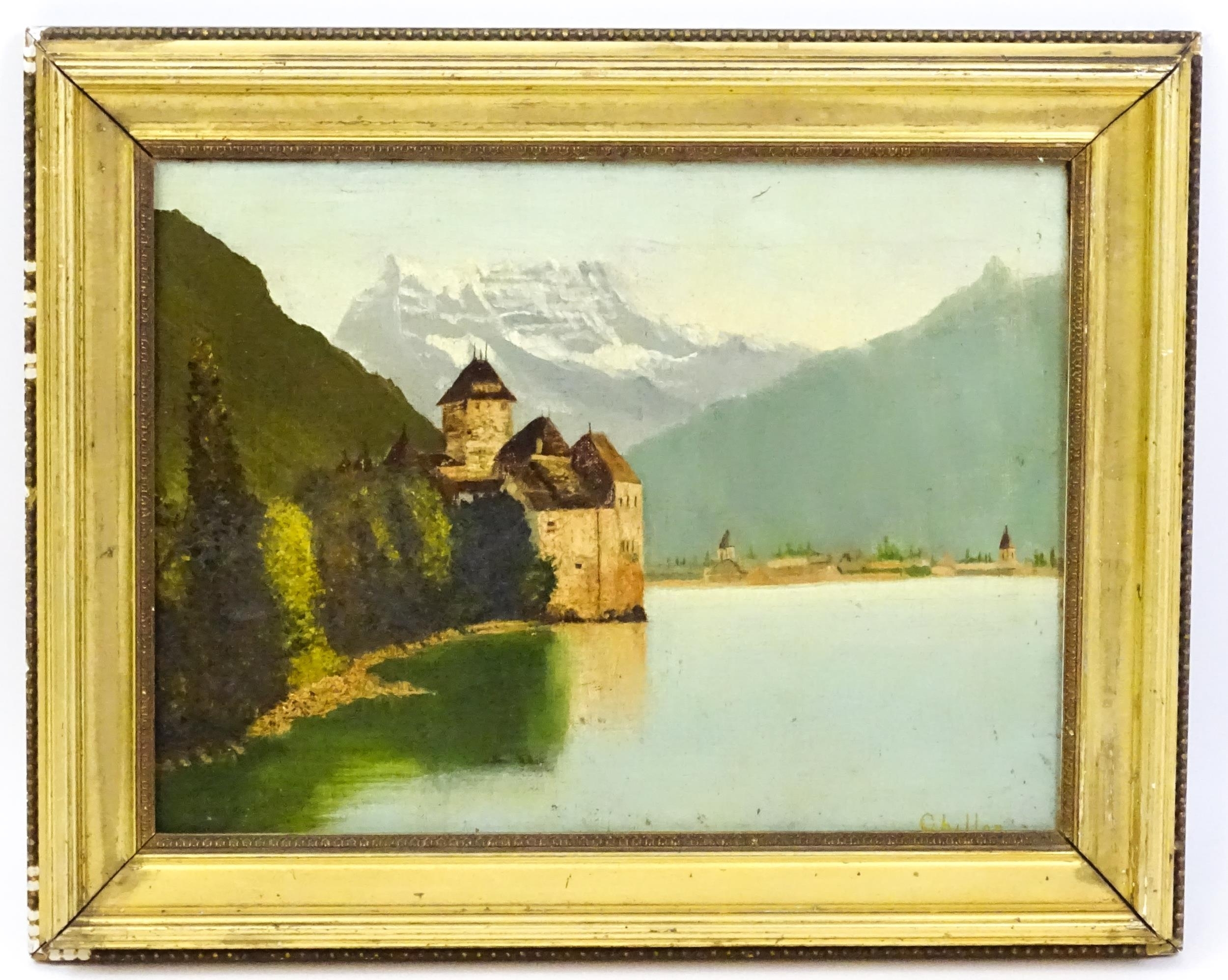 Continental School | A Swiss lake scene with Chateau De Chillon on Lake ...