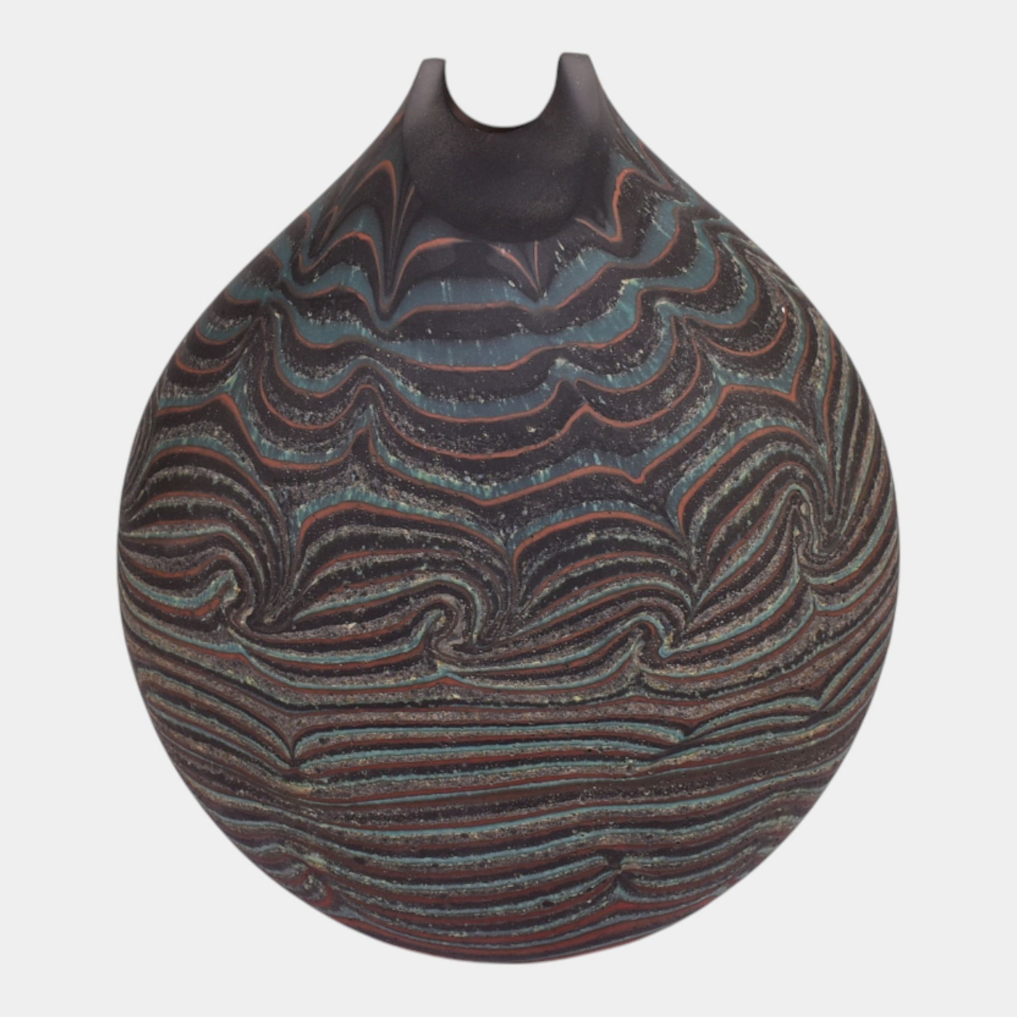 Bill Poceta | Hand Blown Studio Art Glass Vase Black Blue Red Wave ...