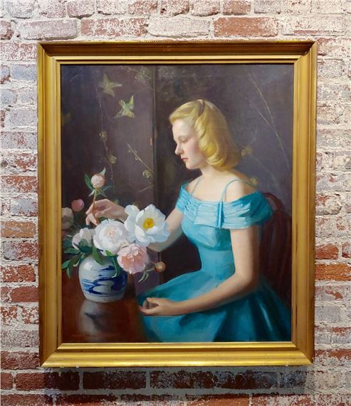 Marguerite Stuber Pearson | Woman in Blue arranging her white Roses ...
