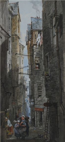 Louise Rayner | Edinburgh street scene with figures | MutualArt