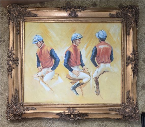 Peter Deighan | Portrait collage of three jockeys poses | MutualArt