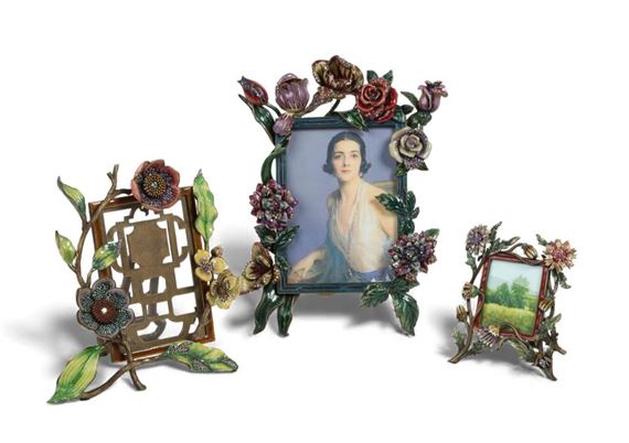 Jay Strongwater | Three Jay Strongwater 'jeweled' enamel floral picture ...