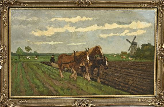 Gijsbertus Johannes van Overbeek | Ploegende boer met paardenspan ...