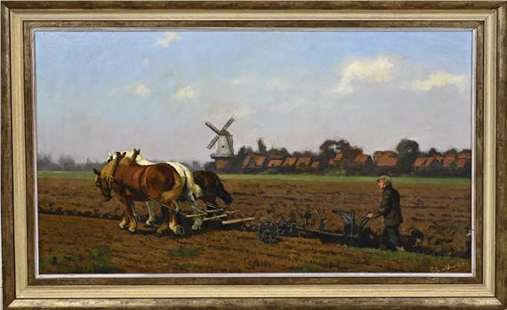 Gijsbertus Johannes van Overbeek | Ploegende boer met paardenspan ...