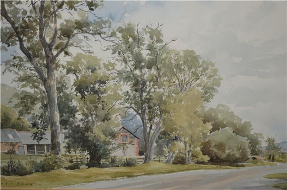 Sidney Perrin | rural scene with figures and buildings | MutualArt