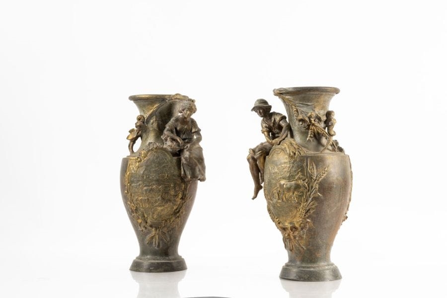 Hippolyte François Moreau | Pair of symbolist regula vases depicting a ...
