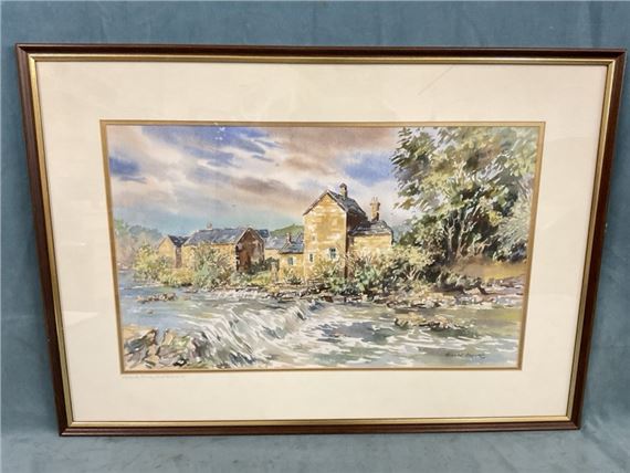 Ronald Lambert Moore | riverscape with weir and watermill, Thrum Mill ...