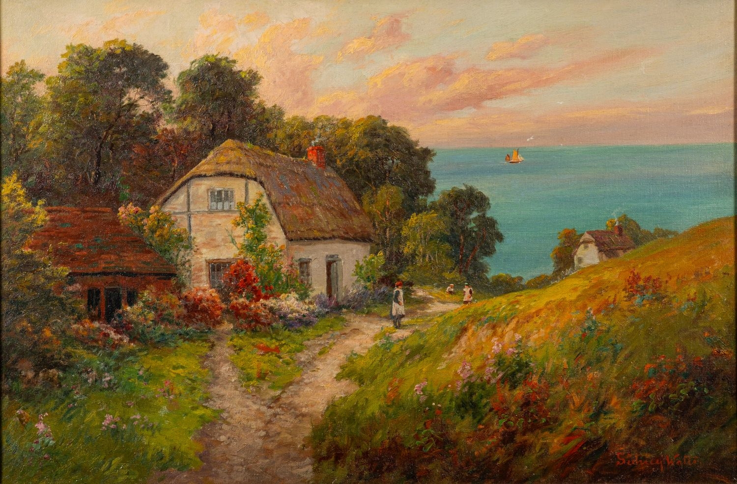 Sidney Watts | Thatched cottage overlooking the sea | MutualArt