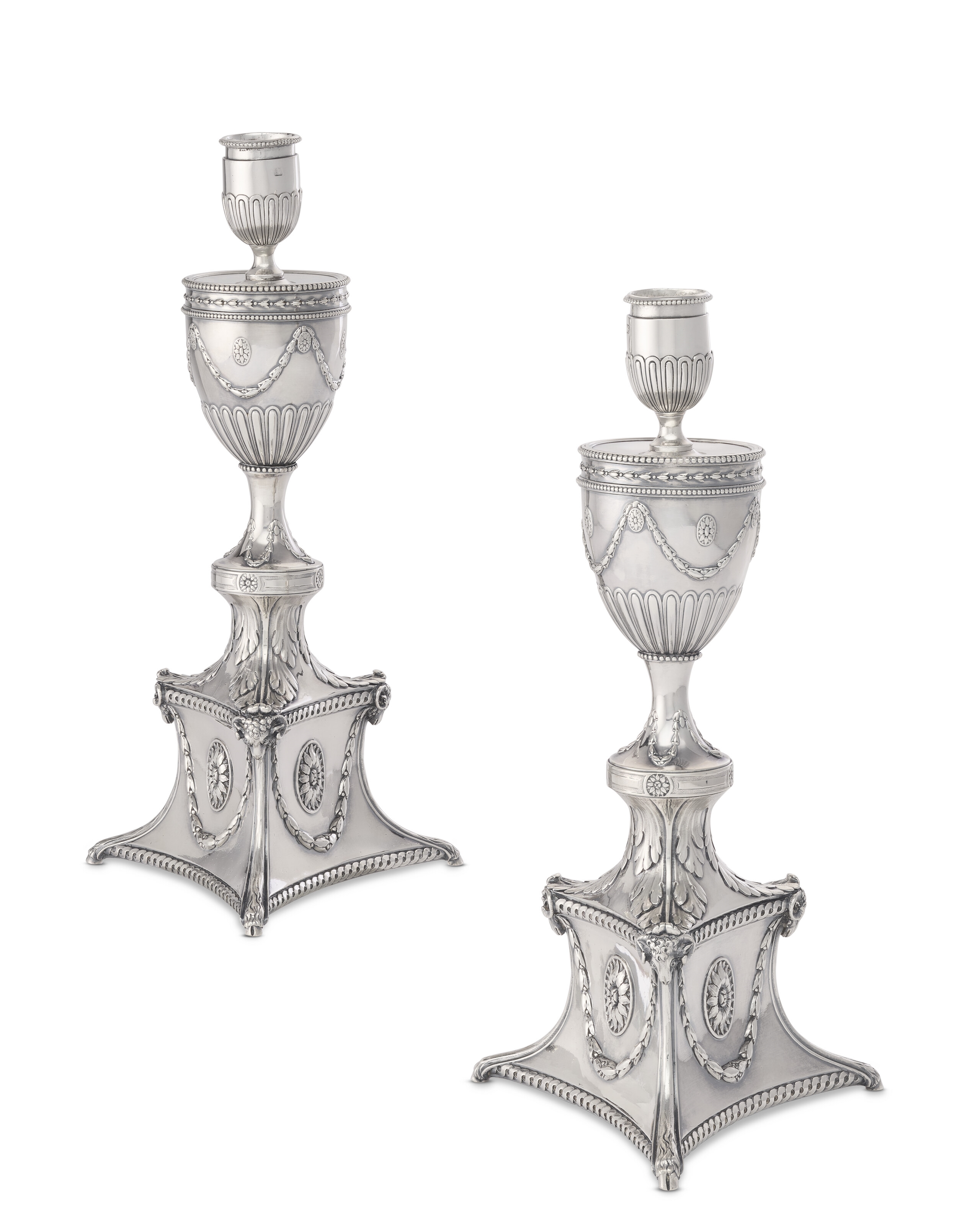 Robert Makepeace | A PAIR OF GEORGE III SILVER CASSOLETTE CANDLESTICKS ...