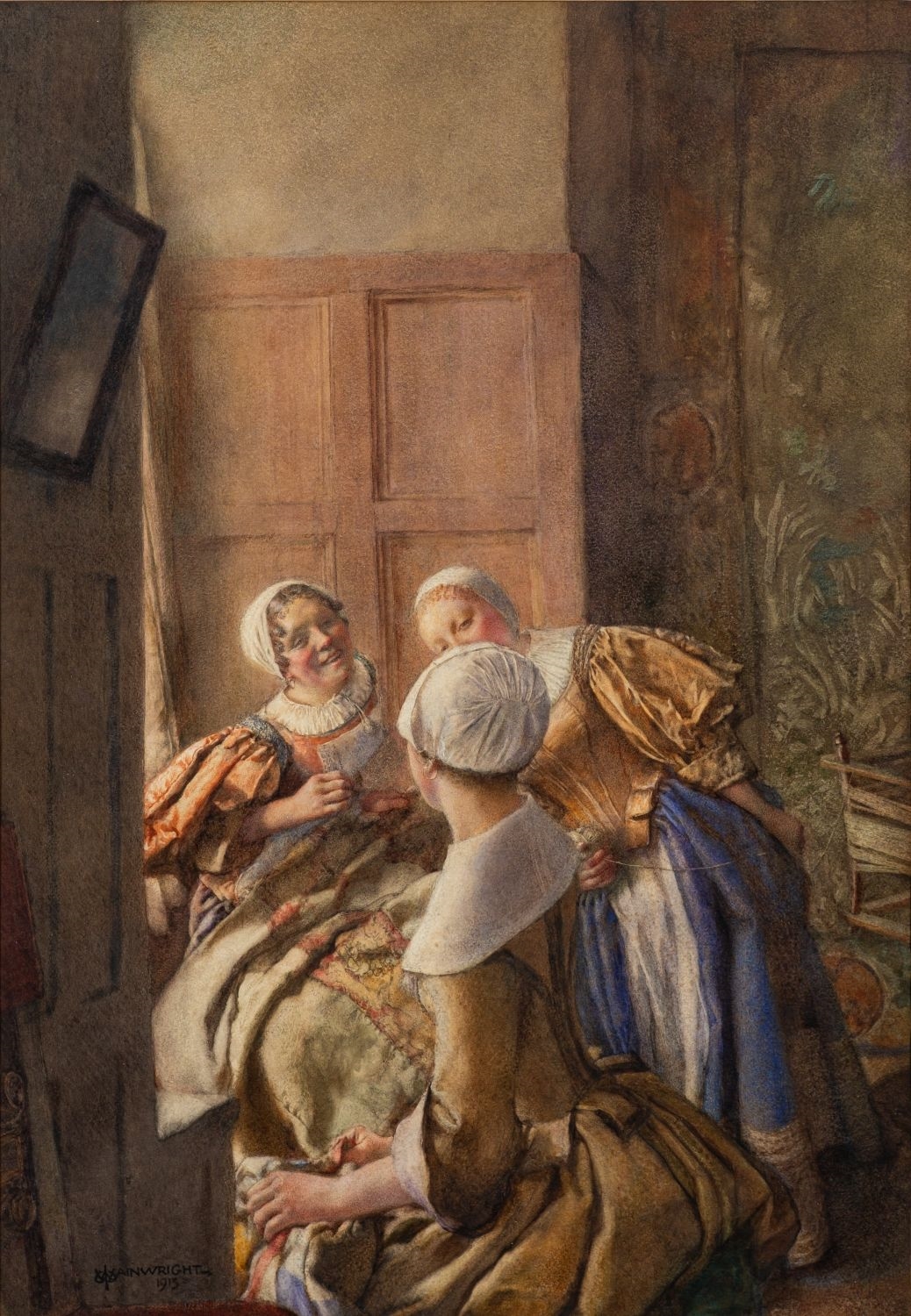William John Wainwright | Three gossiping figures in the sewing room ...