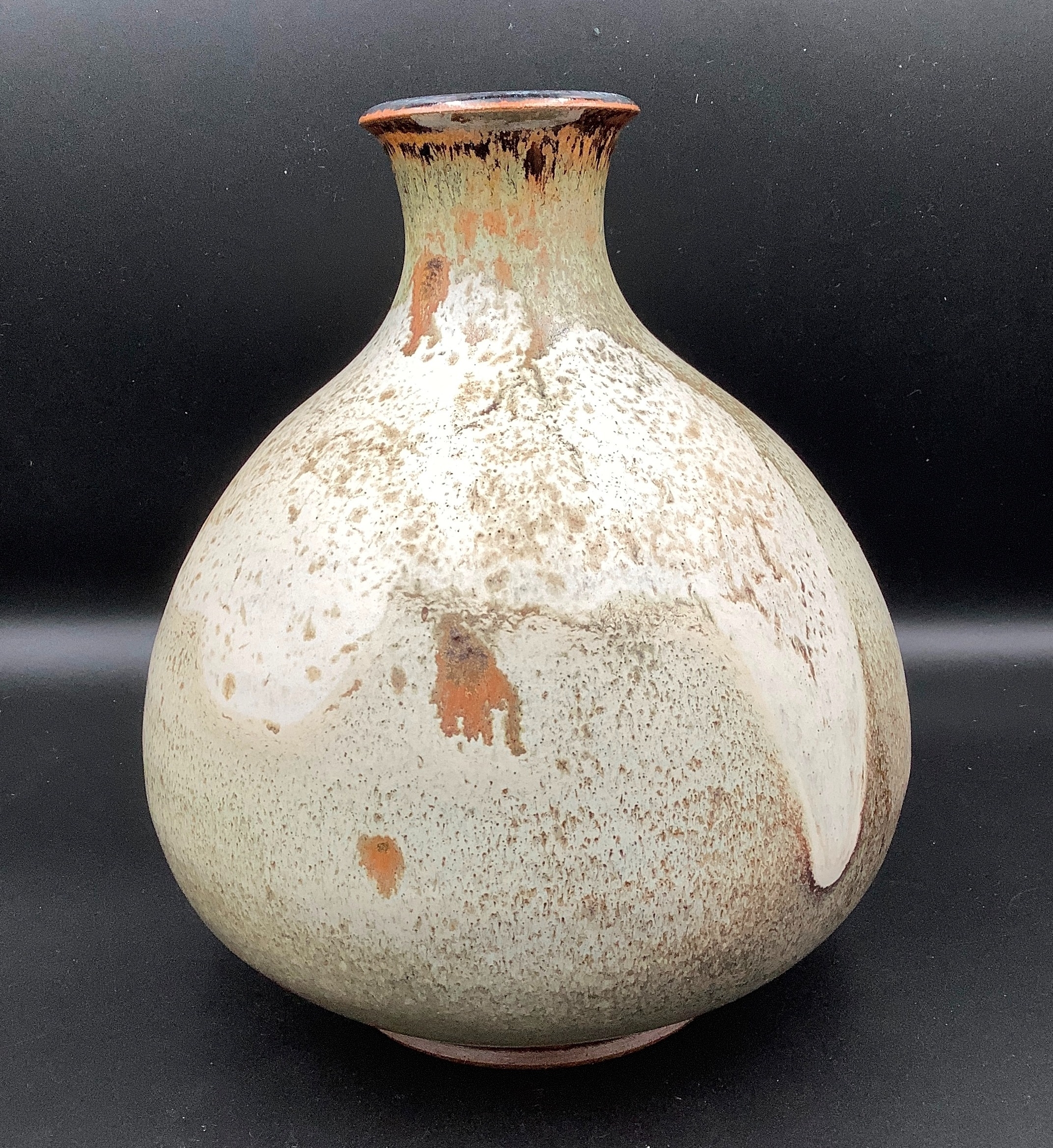 Peter Sparrey | Ovoid vase of matt stone glaze with dark blue/brown rim ...