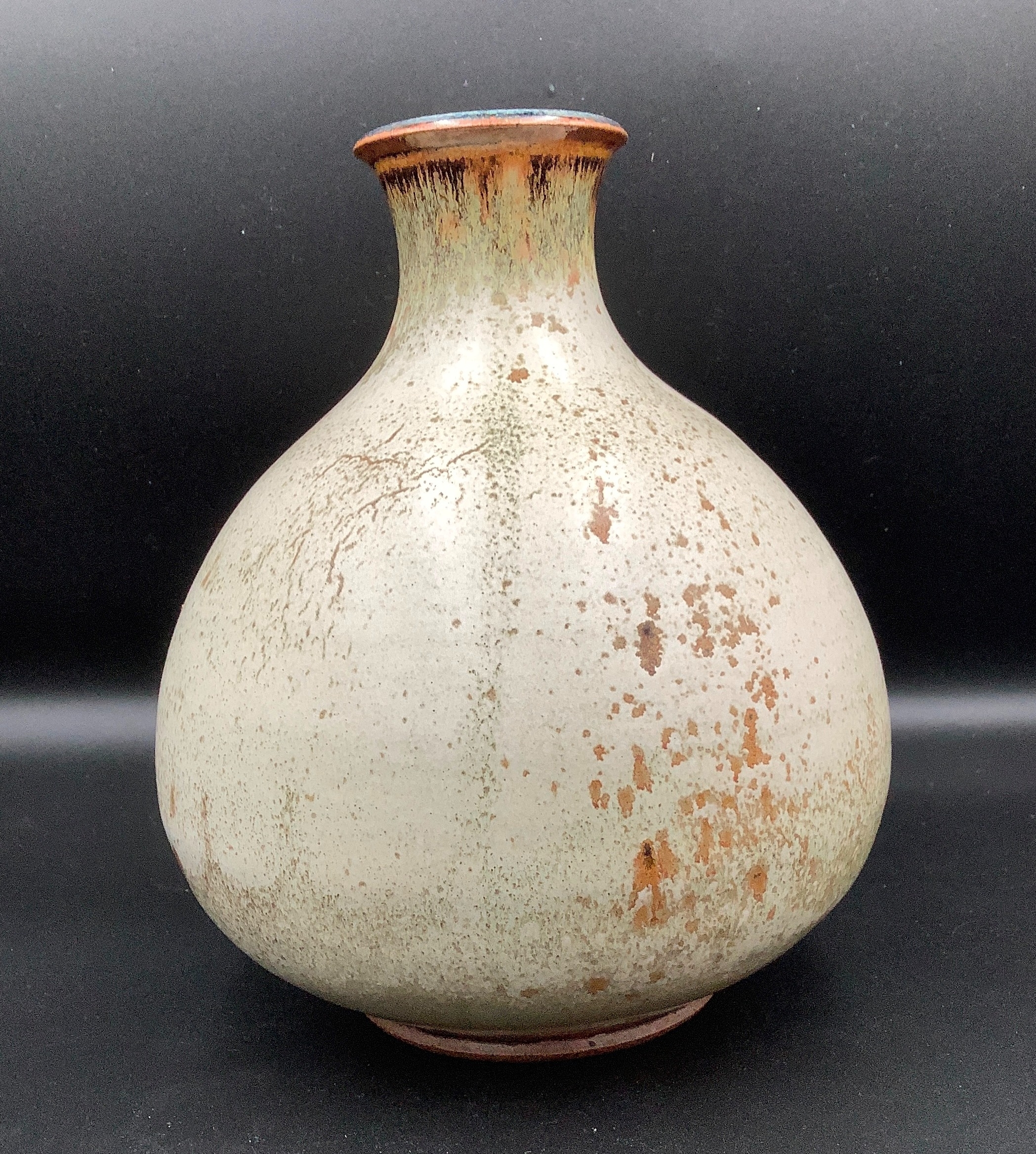 Peter Sparrey | Ovoid vase of matt stone glaze with dark blue/brown rim ...