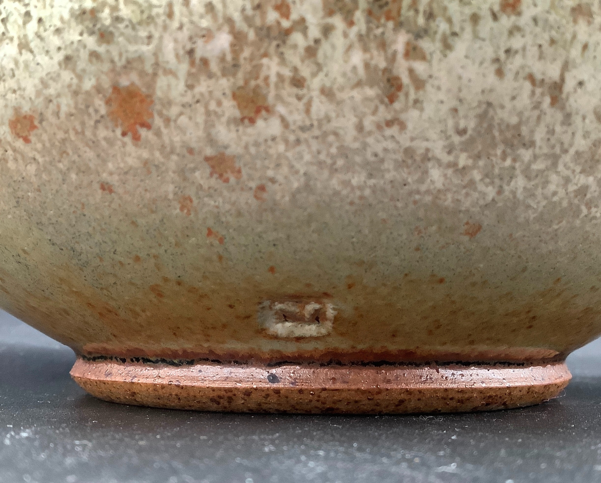 Peter Sparrey | Ovoid vase of matt stone glaze with dark blue/brown rim ...