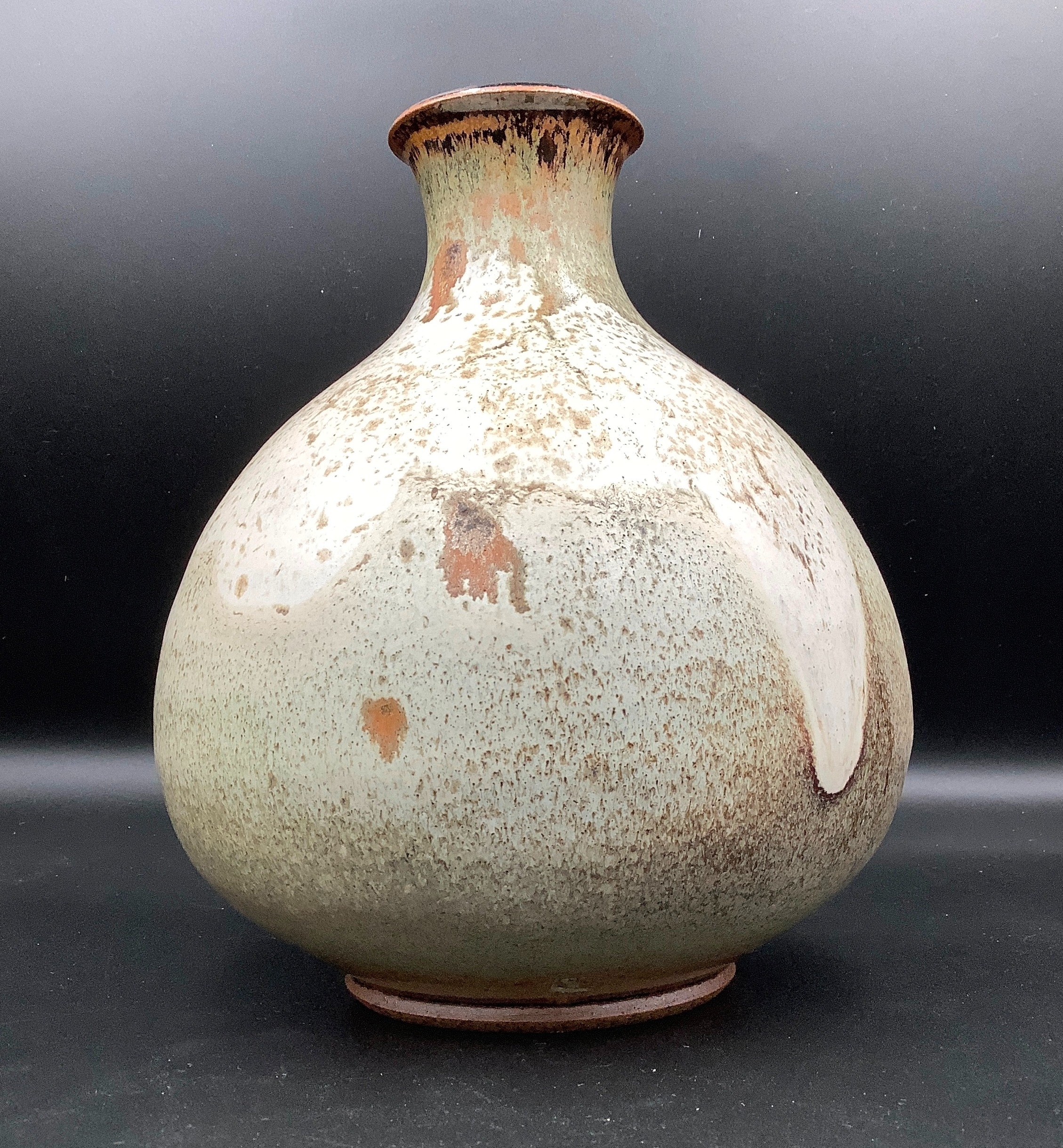 Peter Sparrey | Ovoid vase of matt stone glaze with dark blue/brown rim ...