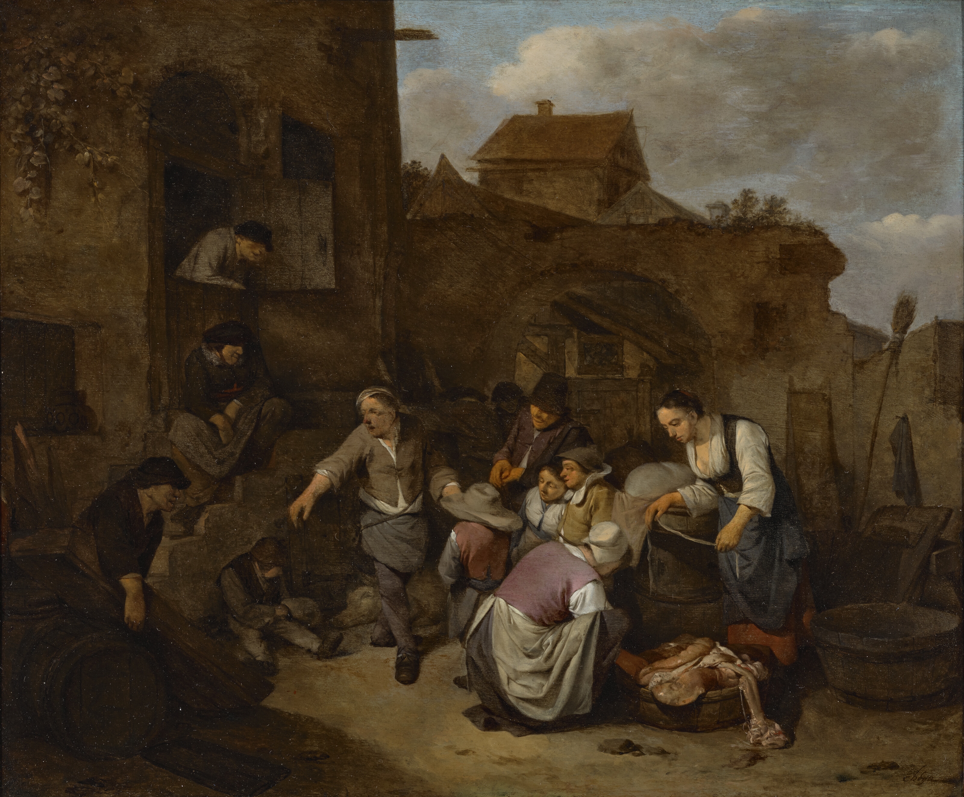 Cornelis Bega | A pig slaughter (1655 - 1656) | MutualArt