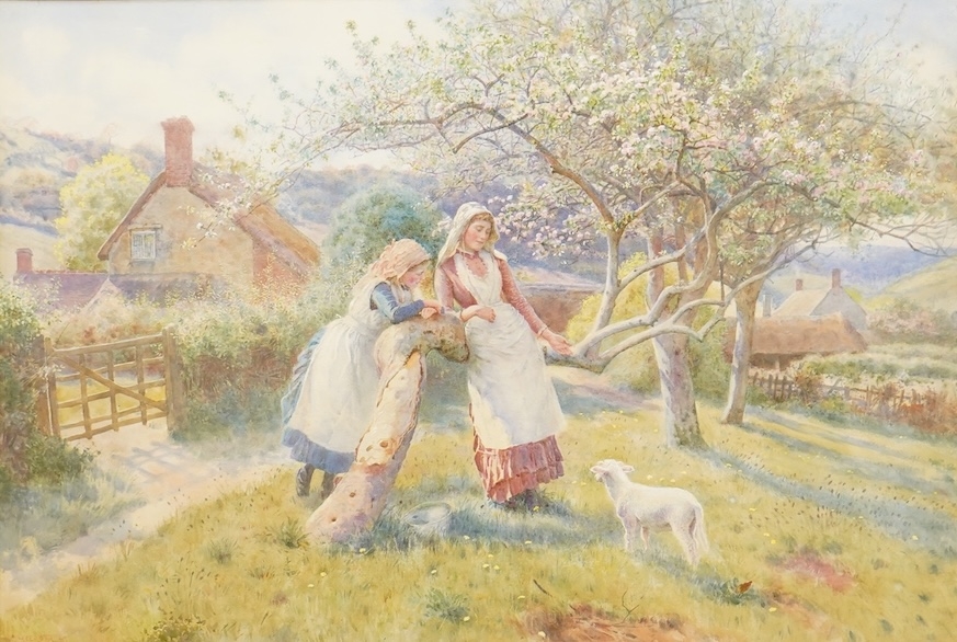 Charles Gregory II | two young girls and a lamb in a garden (1889 ...