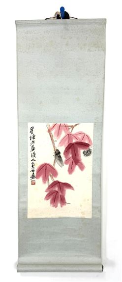 Qi Baishi | Scroll Depicting Cicada & Maple Tree | MutualArt
